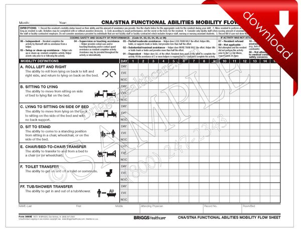 CNA/STNA Functional Abilities Mobility Flow Sheet - DIGITAL FORM