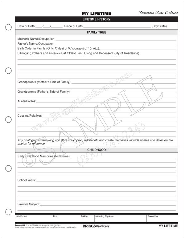 My Lifetime History Form