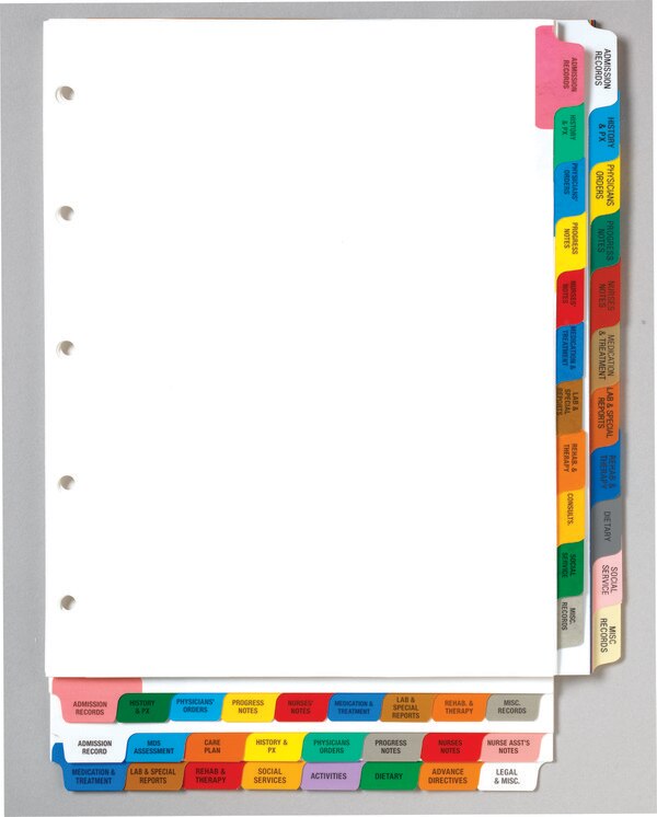Chart Divider Set - Paper - Long-Term Care - 16 Tabs Bottom : CLOSEOUT ITEM