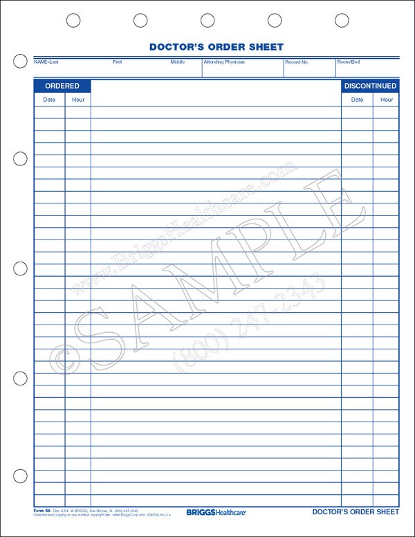 Doctors Order Sheet Form