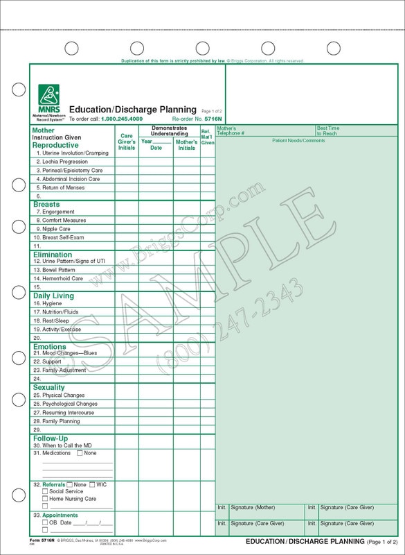 Education/Discharge Planning Form