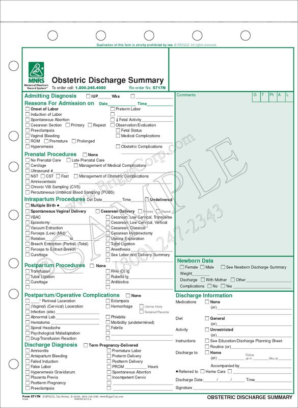 Obstetric Discharge Summary Form
