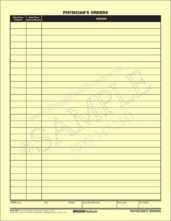 Physicians Orders Form