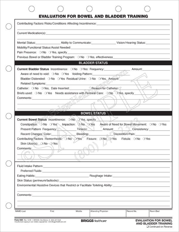Evaluation for Bowel and Bladder Training Form