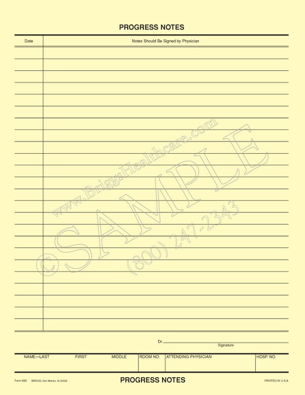 Progress Notes Form - 1-Sided