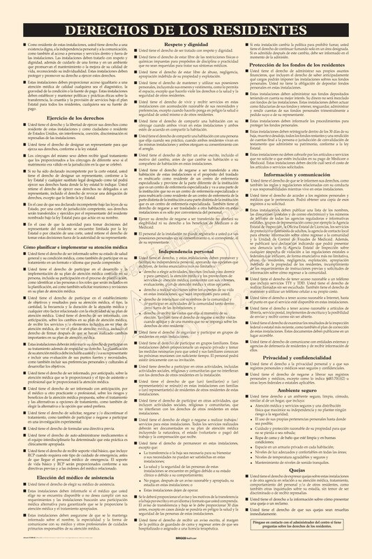 Resident Rights Poster: English/Spanish