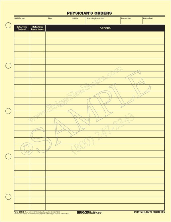 Physicians Orders Form