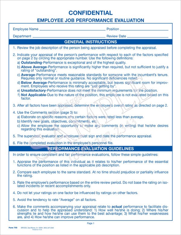 Employee Job Performance Evaluation Form