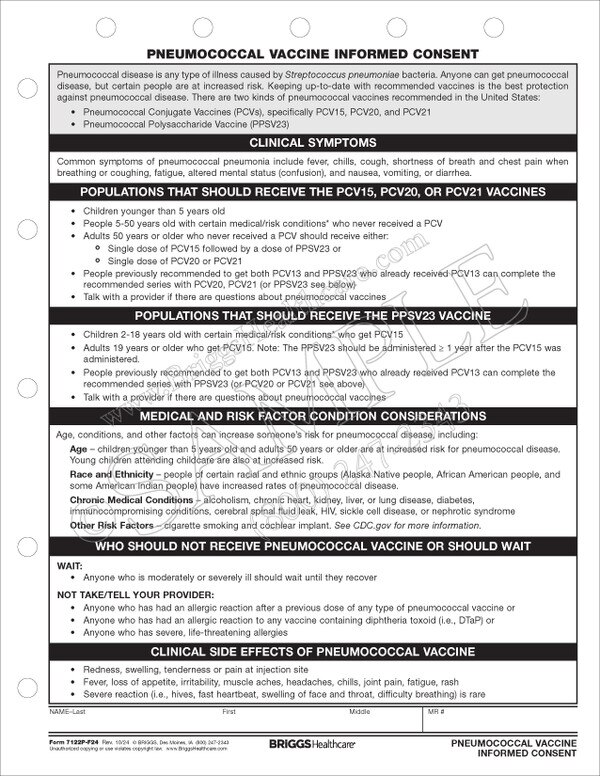 Pneumococcal Vaccine Informed Consent