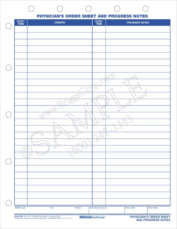 Physicians Order Sheet and Progress Notes Form