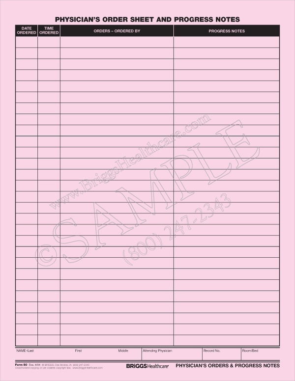 Physicians Orders Sheet and Progress Notes Form