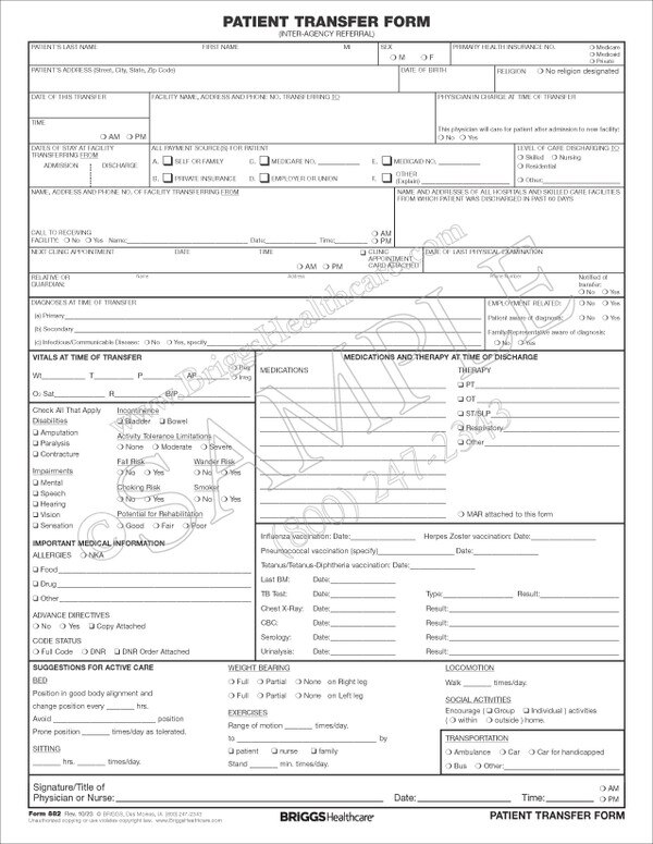 Patient Transfer 2-Part Form