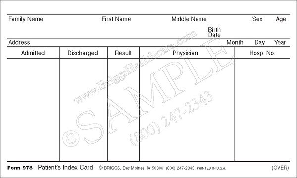 Patient Index Card - White - CLOSEOUT ITEM