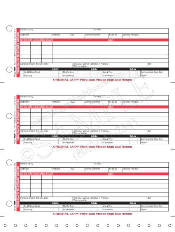 Telephone Order Form 3-Part