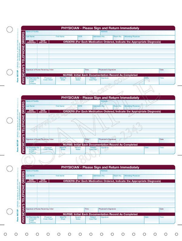 Physicians Telephone Order 3-Part Form