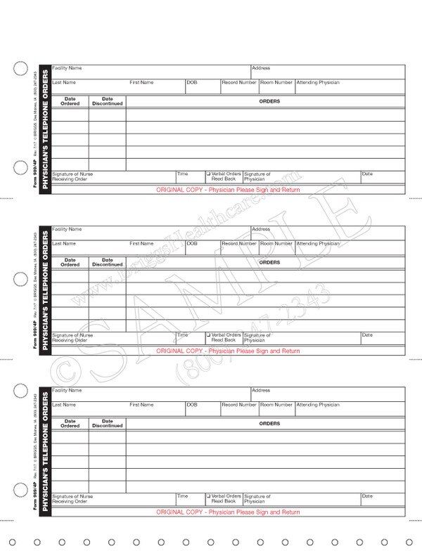 Physicians Telephone Order 4-Part Form