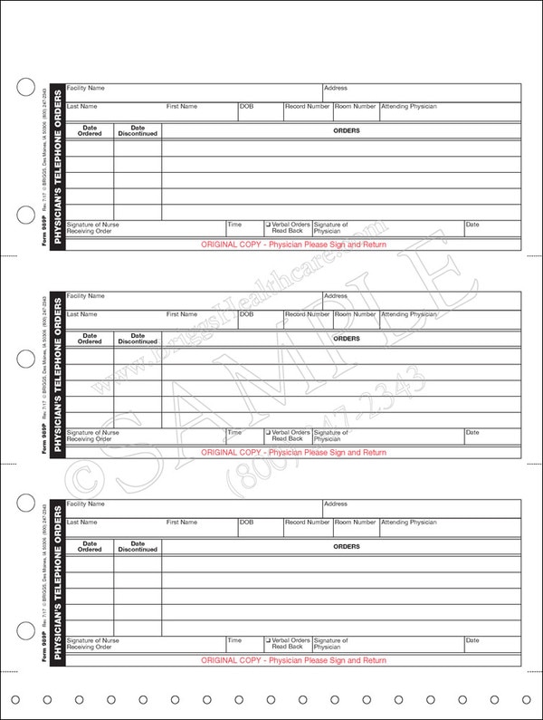 Physicians Telephone Orders Form