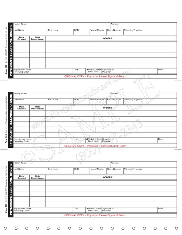 Physicians Telephone Orders Mount Form