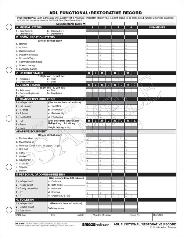 ADL Functional/Restorative Record