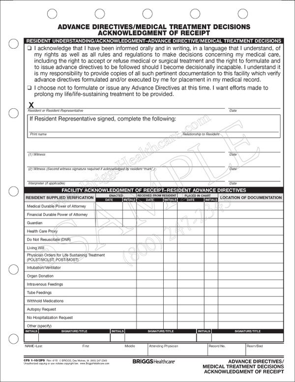 Advance Directives/ Medical Treatment Decisions Acknowledgement of Receipt