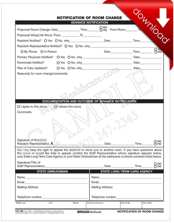 Notification of Room Change - DIGITAL FORM