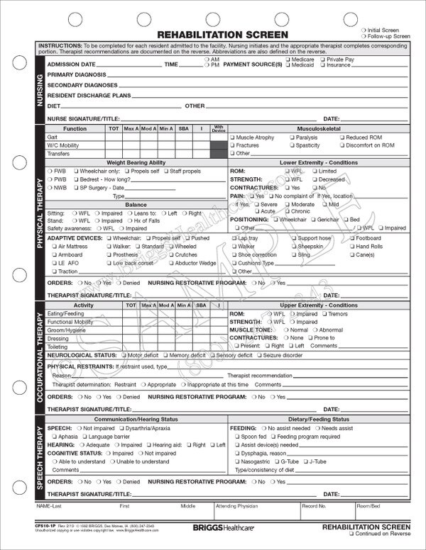 Rehabilitation Screen : CLOSEOUT ITEM
