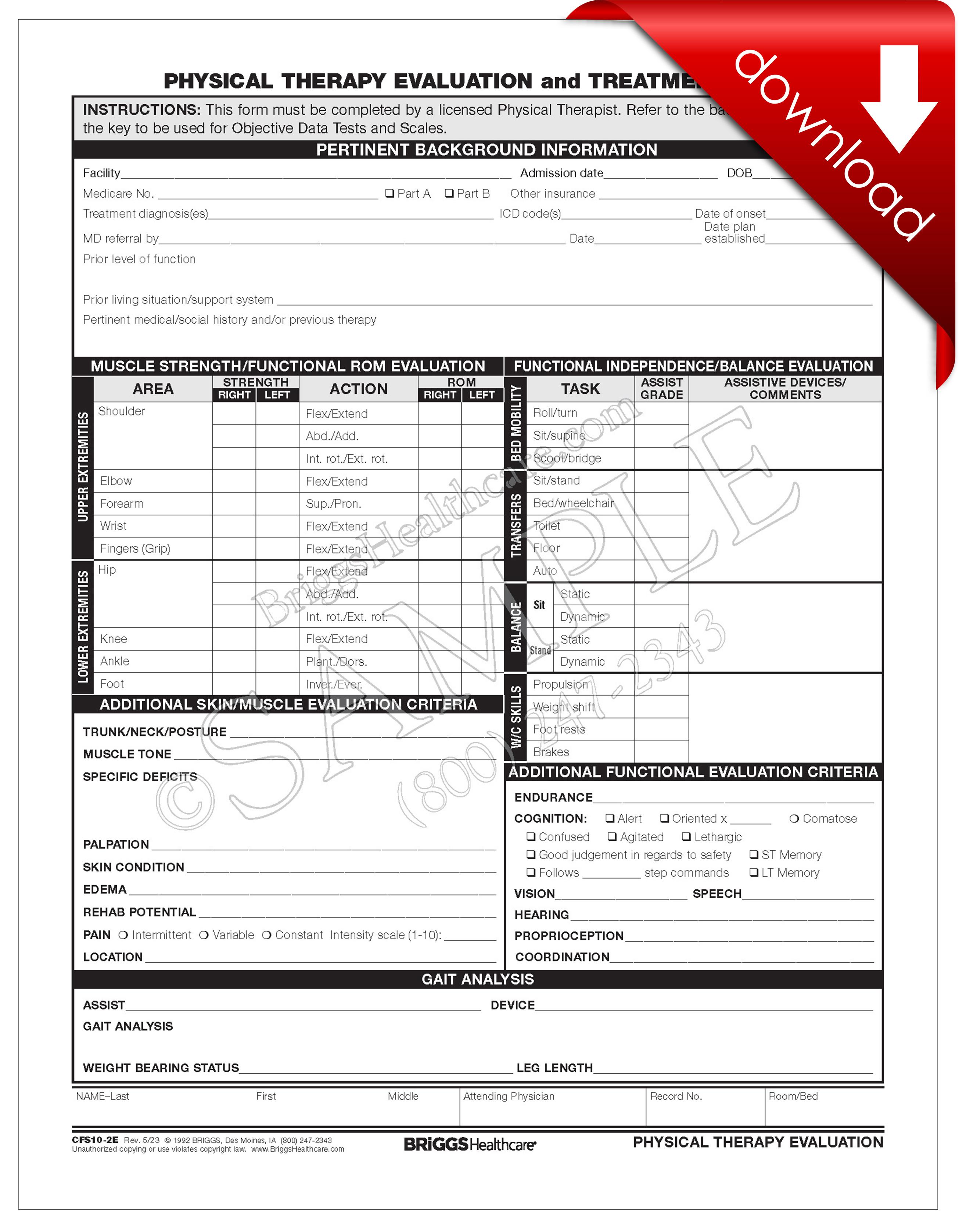 Blank physical therapy evaluation form