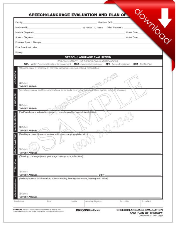 Speech/Language Evaluation and Plan of Therapy - DIGITAL FORM