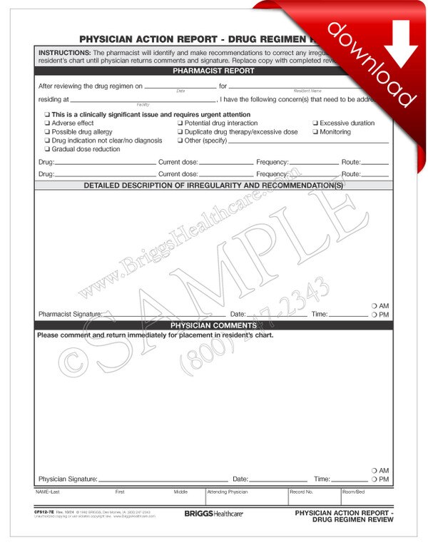 Physician Action Report - Drug Regimen Review - DIGITAL FORM