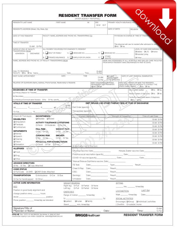 Resident Transfer Form - DIGITAL FORM