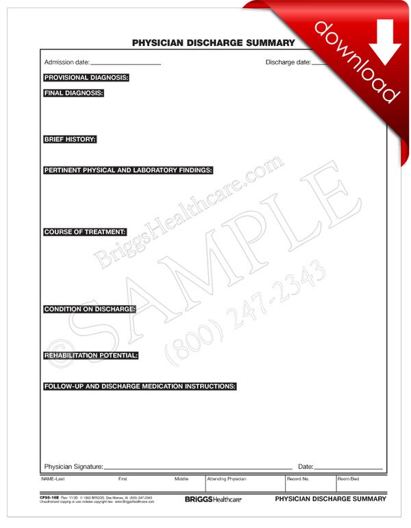 Physician Discharge Summary – DIGITAL FORM