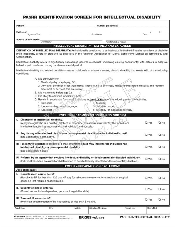 PASARR Identification Screen for Intellectual Disability