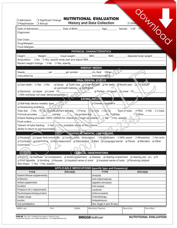 Nutritional Evaluation - History and Data Collection - DIGITAL FORM