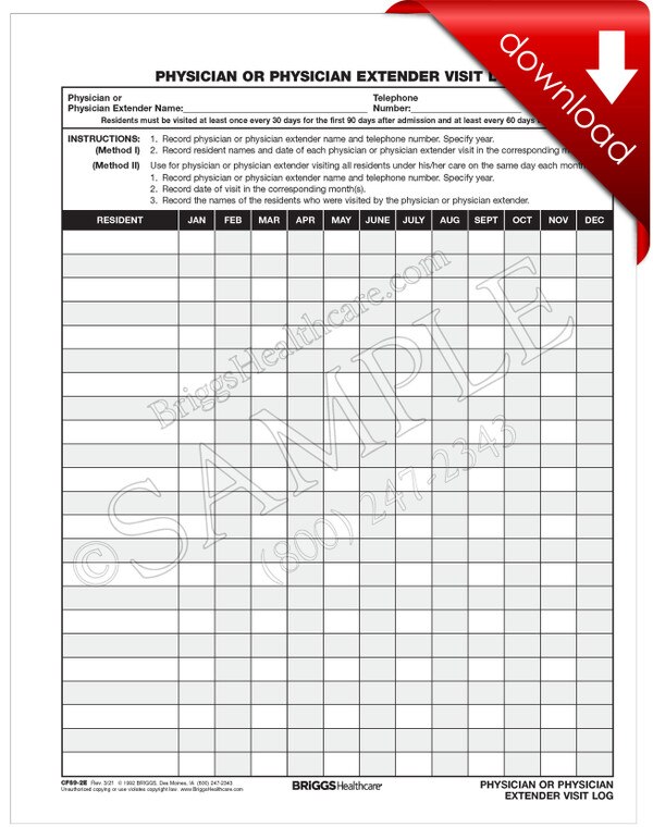 Physicians or Physician Extender Visit Log - DIGITAL FORM