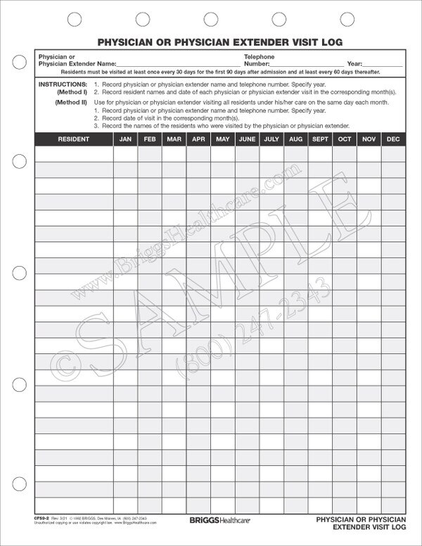 Physicians or Physician Extender Visit Log