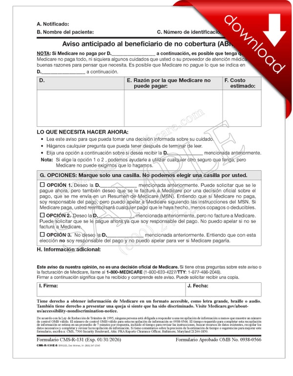 Advance Beneficiary Notice of Noncoverage (ABN)-Spanish - DIGITAL FORM Advance Beneficiary Notice of Noncoverage (ABN)-Spanish - DIGITAL FORM