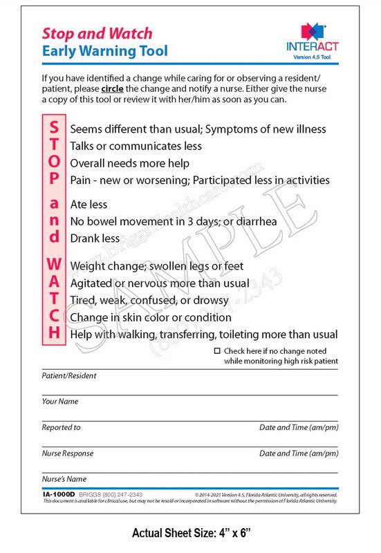 INTERACT® Stop And Watch Early Warning Tool - 2 Part