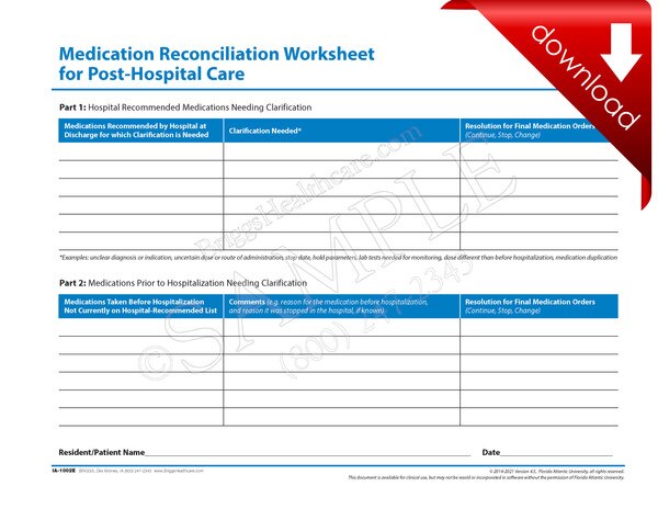 INTERACT® Medication Reconciliation Worksheet for Post-Hospital Care ...