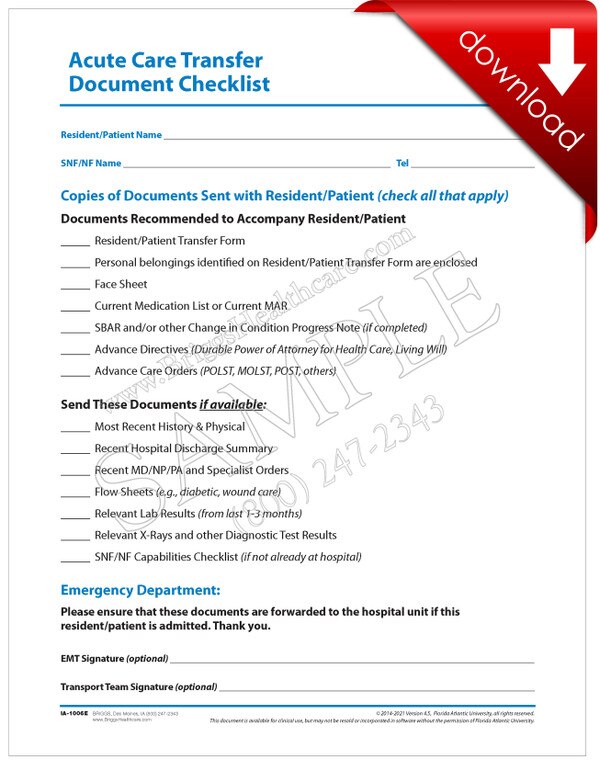 INTERACT® Acute Care Transfer Document Checklist - DIGITAL FORM