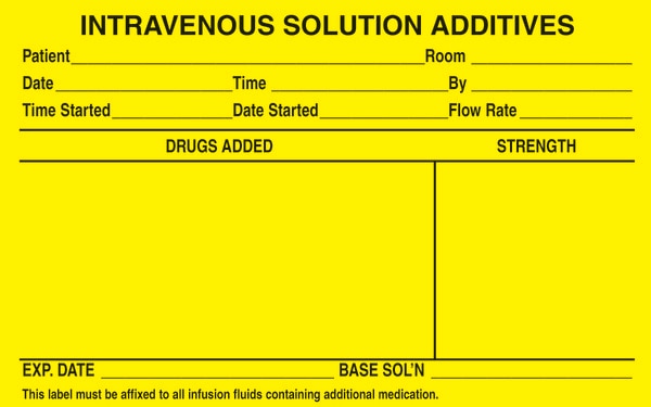 IV Label - Intravenous Solution Additives - 2-1/2" x 4"