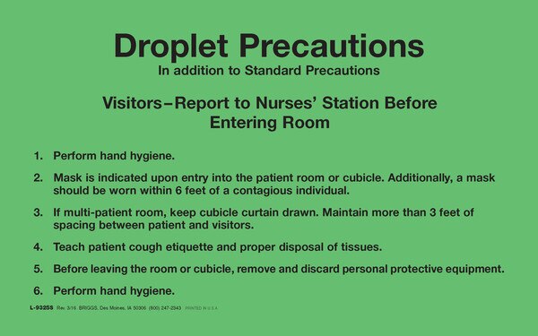 Sign - Isolation Precaution - Droplet - Laminated - 8" x 5"