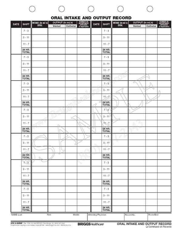 Oral Intake Output Record