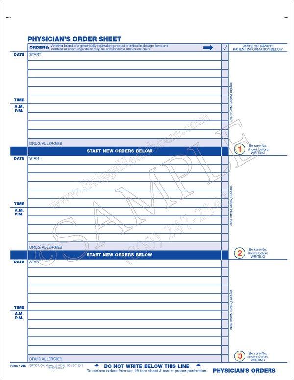 Physician Orders NCR